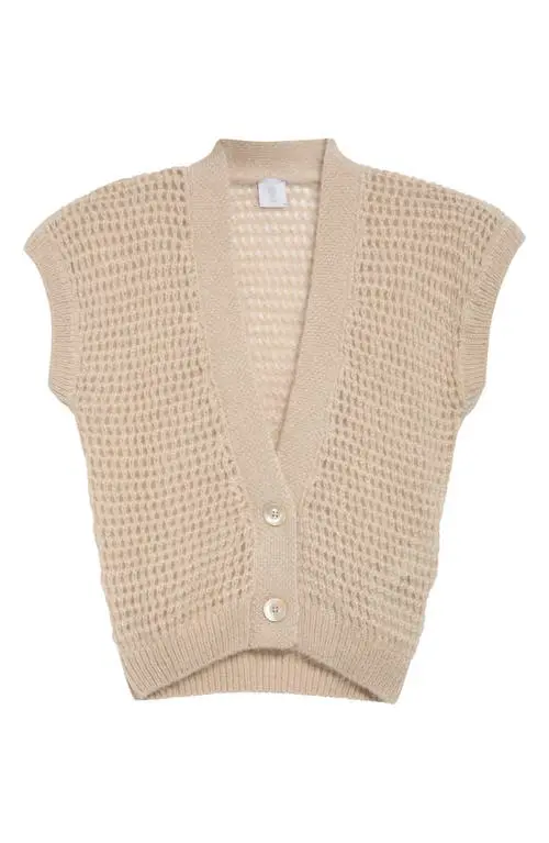 Eleventy Open Stitch Short Sleeve Merino Wool & Silk Cardigan