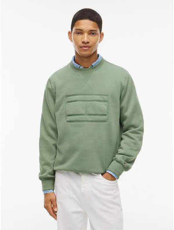 Tommy Hilfiger Embroidered Flag Brushed-back Sweatshirt - Desert Olive
