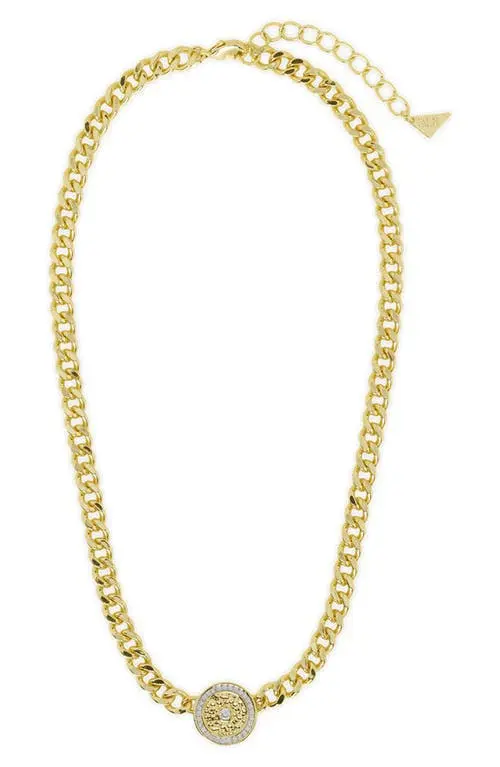 Sterling Forever Medallion Curb Chain Necklace - Two Tone