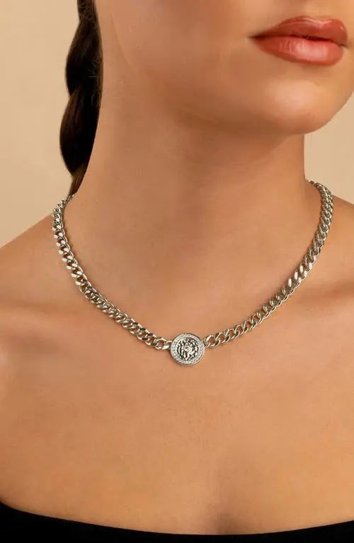 Sterling Forever Medallion Curb Chain Necklace