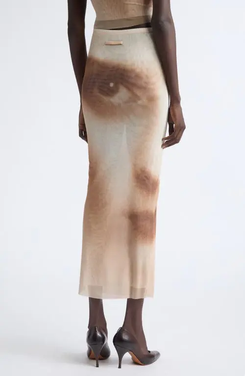 JEAN PAUL GAULTIER Face Print Mesh Skirt - Beige