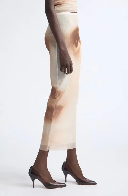 JEAN PAUL GAULTIER Face Print Mesh Skirt - Beige