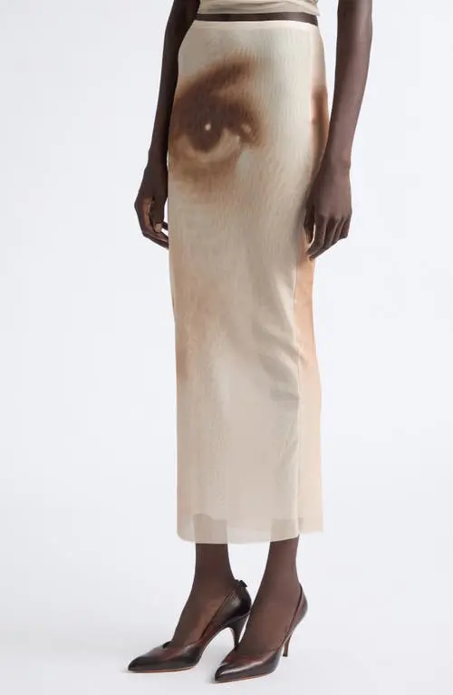 JEAN PAUL GAULTIER Face Print Mesh Skirt - Beige