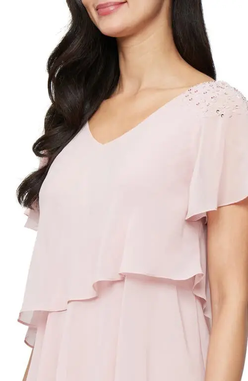 SL FASHIONS Beaded Tiered Chiffon Dress - Faded Rose