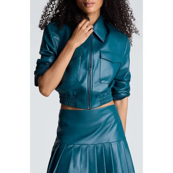 KENNETH COLE Faux Leather Cropped Bomber Jacket