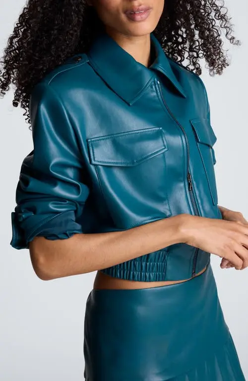 KENNETH COLE Faux Leather Cropped Bomber Jacket