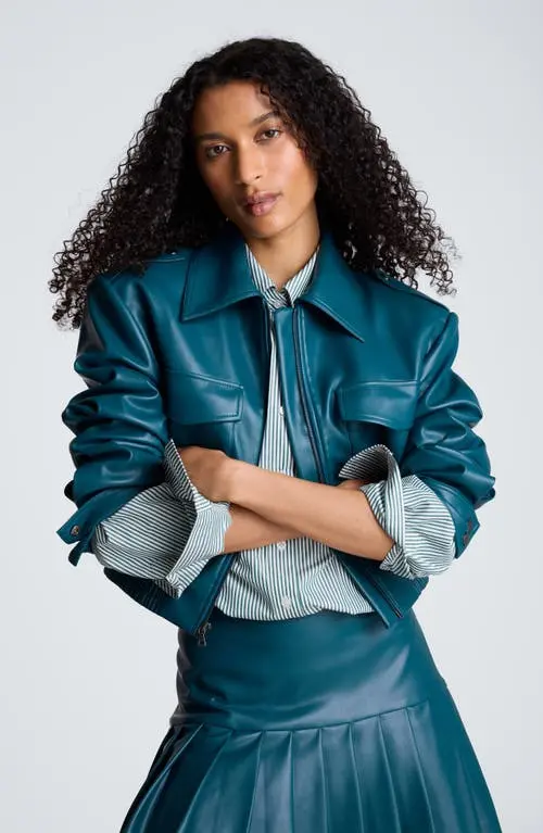 KENNETH COLE Faux Leather Cropped Bomber Jacket