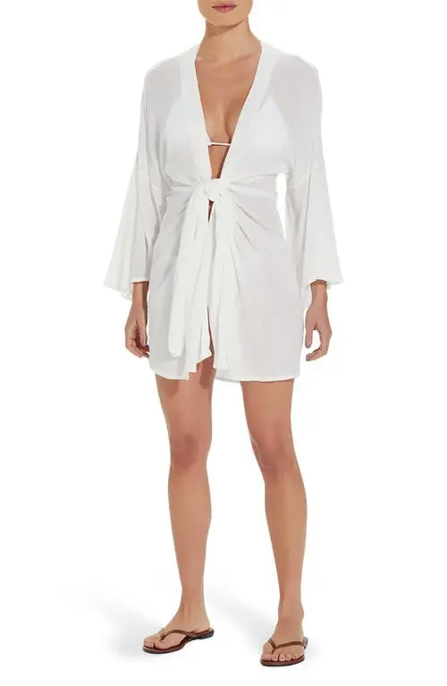 VIX PAULA HERMANNY Perola Knot Front Cover-up Minidress - Off White