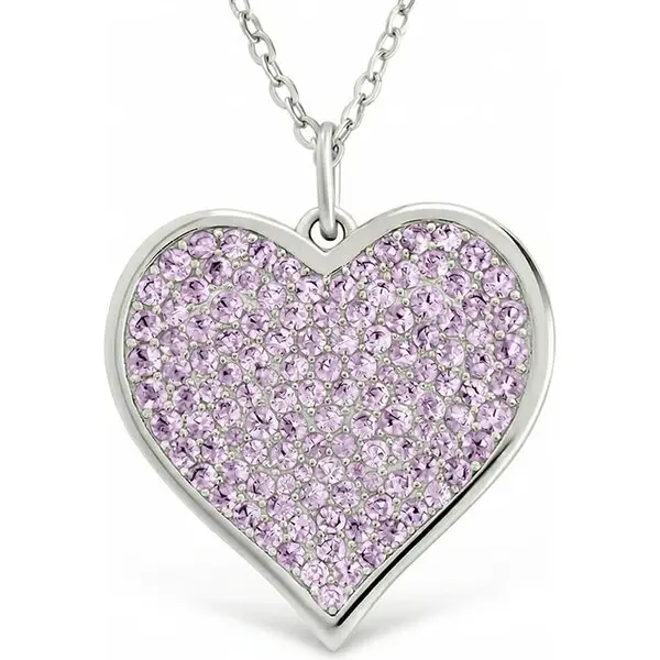 Sterling Forever Amethyst And Cubic Zirconia Heart Pendant Necklace - Silver