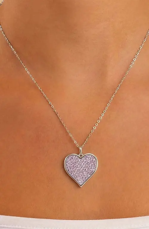 Sterling Forever Amethyst And Cubic Zirconia Heart Pendant Necklace - Silver