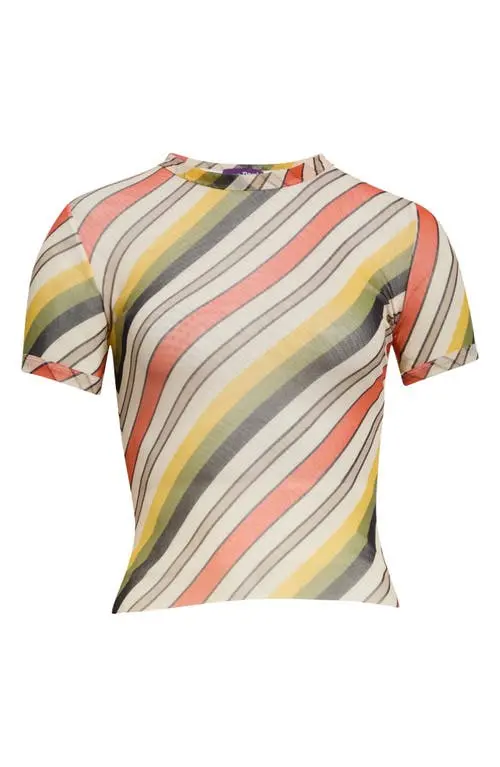 JEAN PAUL GAULTIER Retro Stripe Print Crop Mesh Baby Tee