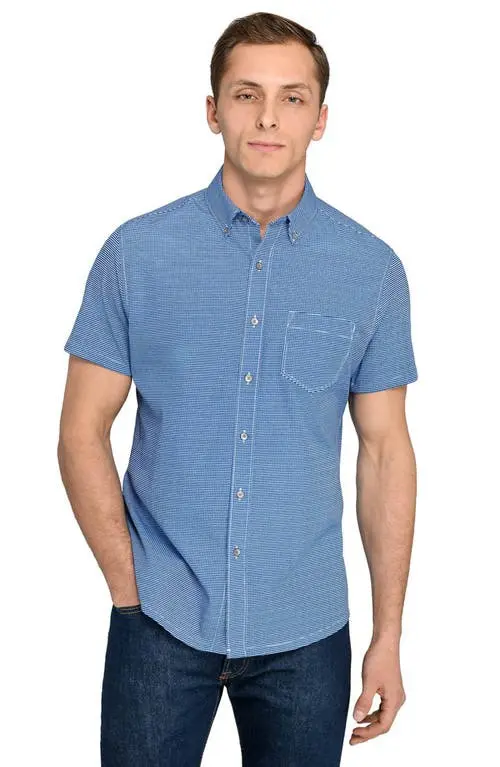 W.R.K Slim Fit Micro Square Reworked Short Sleeve Button-down Shirt