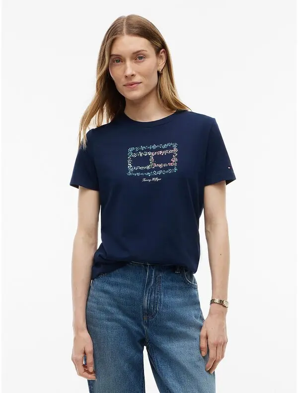 Tommy Hilfiger Relaxed Fit Floral Flag Logo T-shirt - Dark Blue