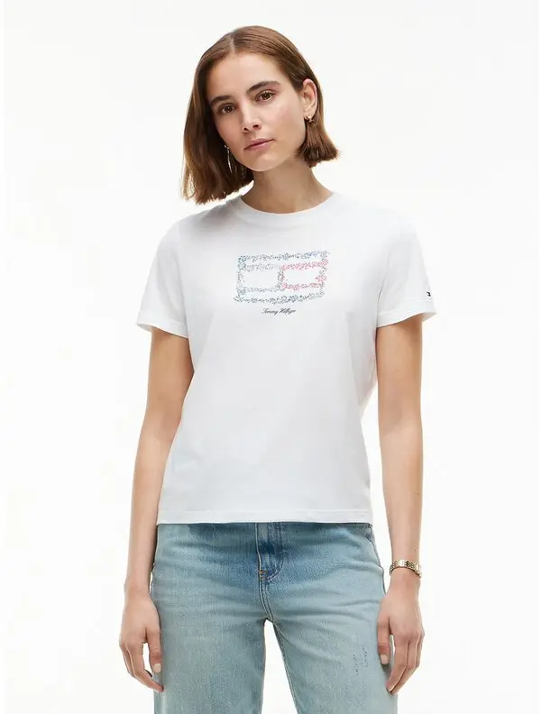 Tommy Hilfiger Relaxed Fit Floral Flag Logo T-shirt - Ecru