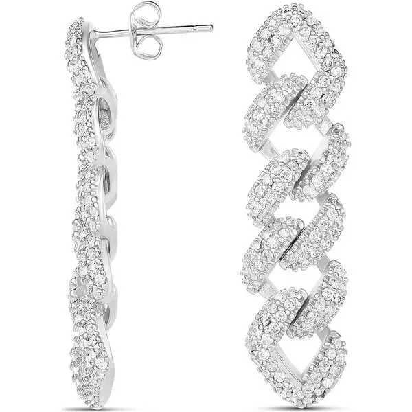 SHYMI Pave Cuban Link Drop Earrings - Silver