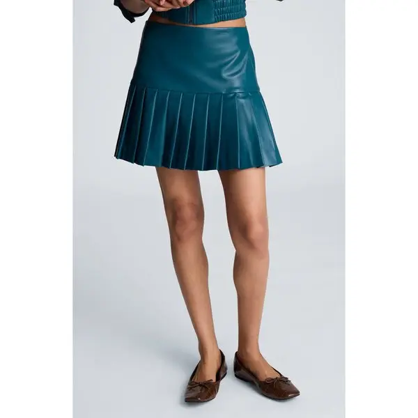 KENNETH COLE Pleated Faux Leather Mini Skirt