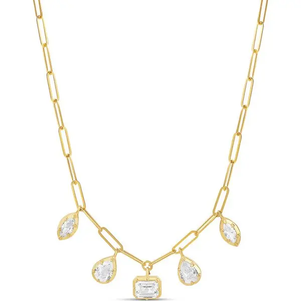 SHYMI Mixed Shape Cubic Zirconia Paperclip Necklace - Gold/clear