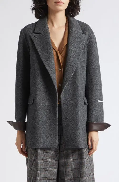 Marella Wool Jacket With Leather Cuffs - Dark Grey