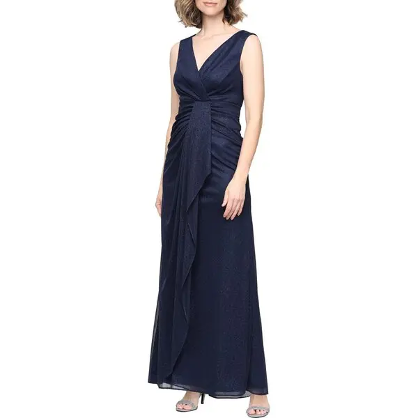 Alex Evenings Sleeveless Glitter Mesh Gown - Dark Navy