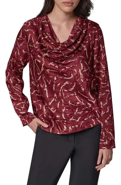 Donna Karan New York Printed Cowl Neck Burnout Top