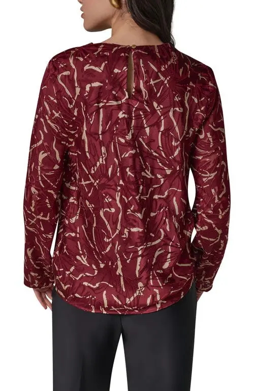Donna Karan New York Printed Cowl Neck Burnout Top