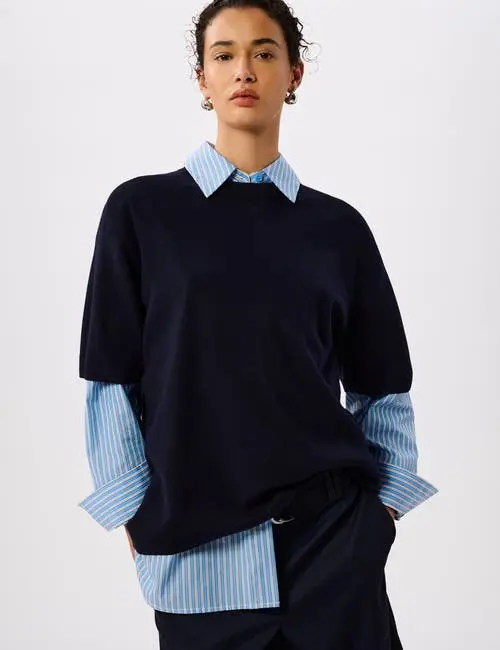 Whistles Fine Knit T-shirt - Navy