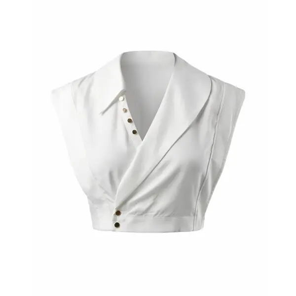 TEQUMAH Laia Sleeveless Top With Wide Lapel And Asymmetrical Placket