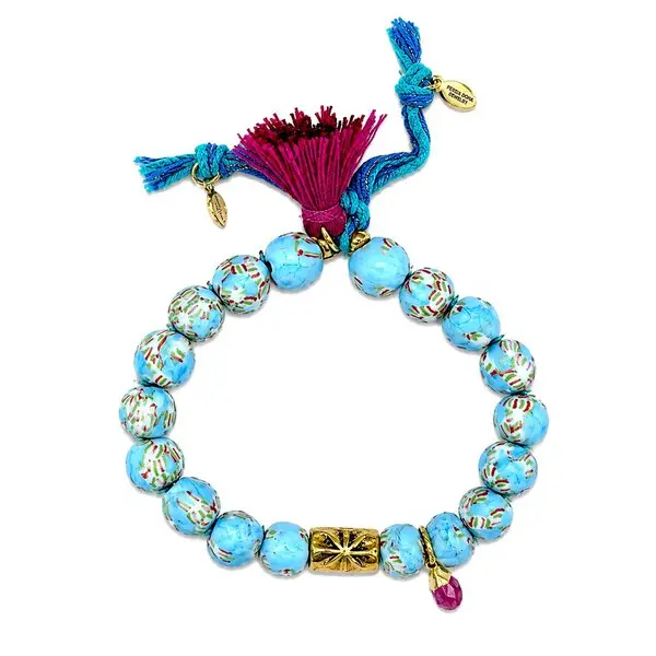 Persia Donà Jewelry Hand-painted Ceramic Turquoise Bead And Silk Tassel Bracelet - Blue