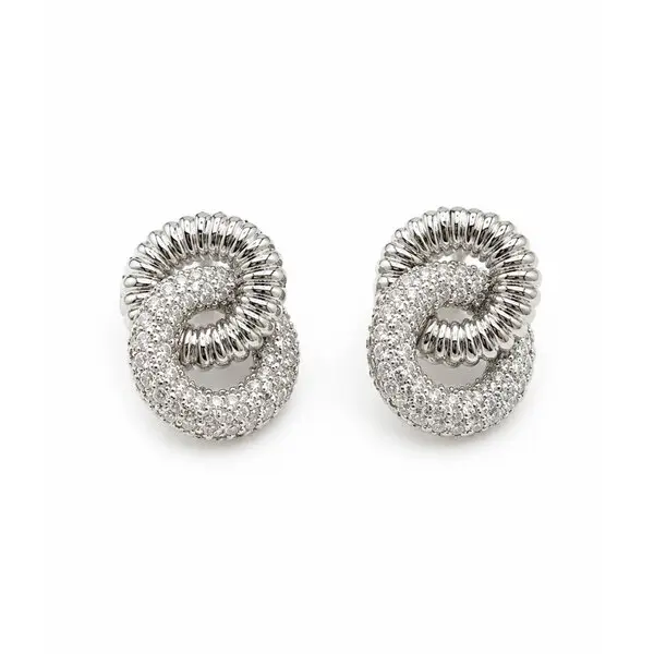 NUVV COLLECTION Modern Double Loop Crystal Stud Earrings - Silver