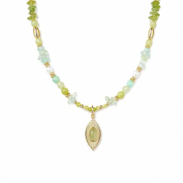 ORMIRO Daphne Gemstone And Pearl Necklace With Gold-plated Pendant