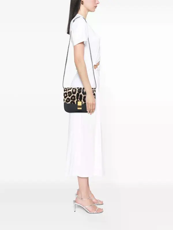 Celine 2012 Medium Calfskin And Leopard Print Pony Hair Classic Box Crossbody Bag - Black