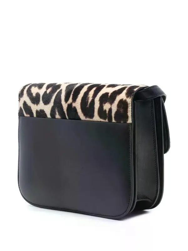 Celine 2012 Medium Calfskin And Leopard Print Pony Hair Classic Box Crossbody Bag - Black