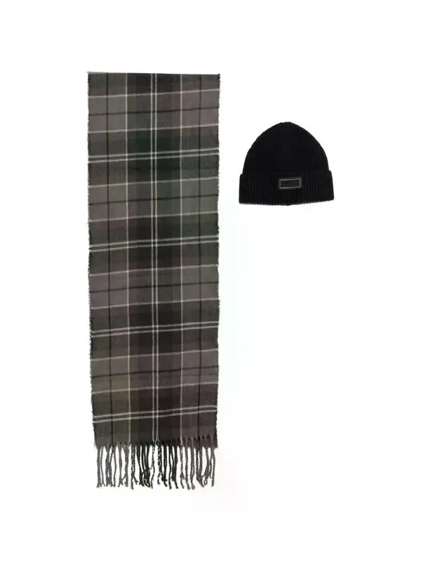 BARBOUR INTERNATIONAL Sweeper Tartan-pattern Scarf And Beanie Hat Set - Grey