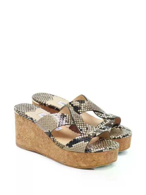 JIMMY CHOO Python Embossed Wedge Sandals - Grey