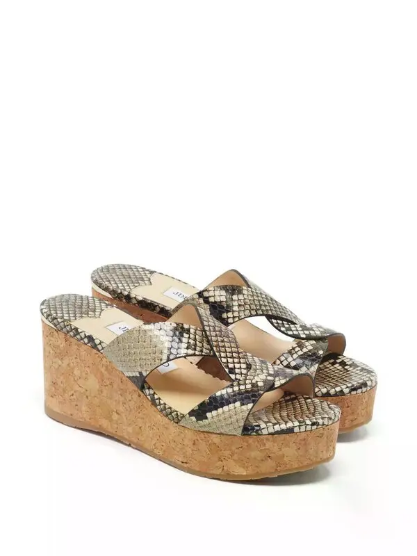 JIMMY CHOO Python Embossed Wedge Sandals - Grey