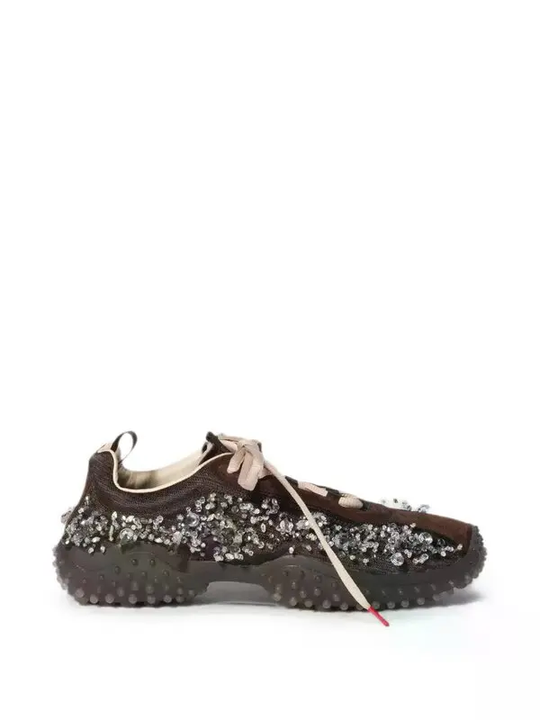 Miu Miu Bubble Embroidered Technical Fabric And Suede Sneakers - Brown