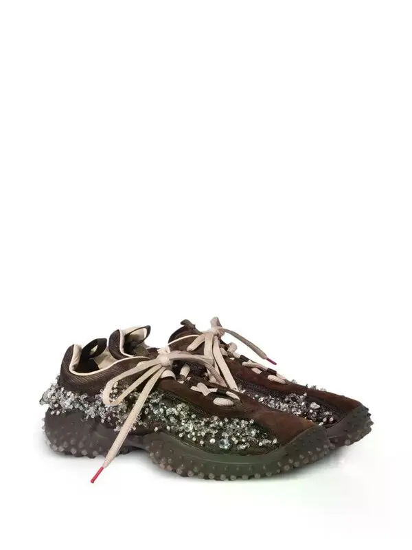 Miu Miu Bubble Embroidered Technical Fabric And Suede Sneakers - Brown