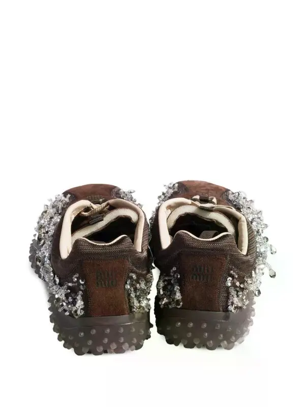Miu Miu Bubble Embroidered Technical Fabric And Suede Sneakers - Brown