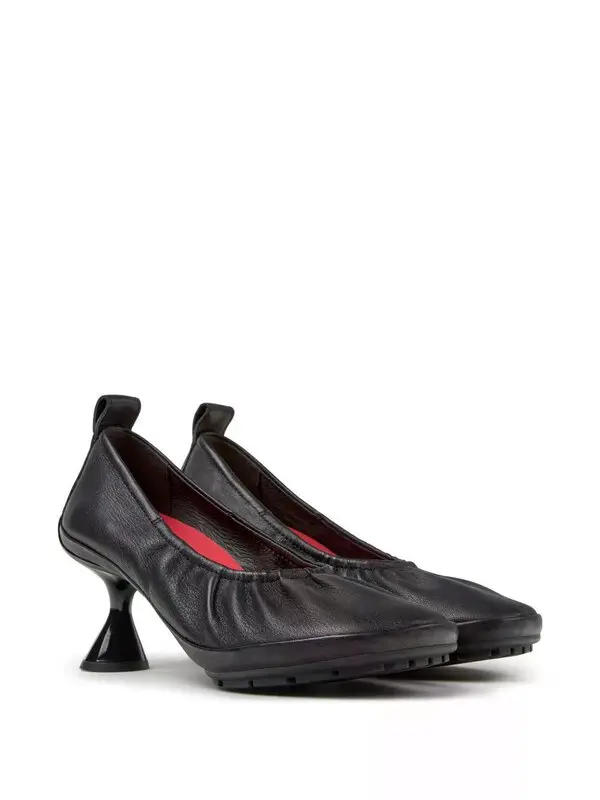 Camper Leather Ruched Pumps With Sculptural Heel