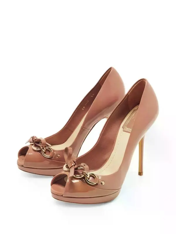 Dior Patent Leather Bow Peep-toe Pumps