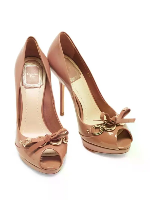 Dior Patent Leather Bow Peep-toe Pumps