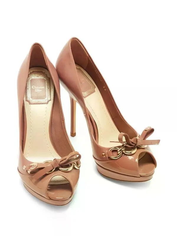 Dior Patent Leather Bow Peep-toe Pumps