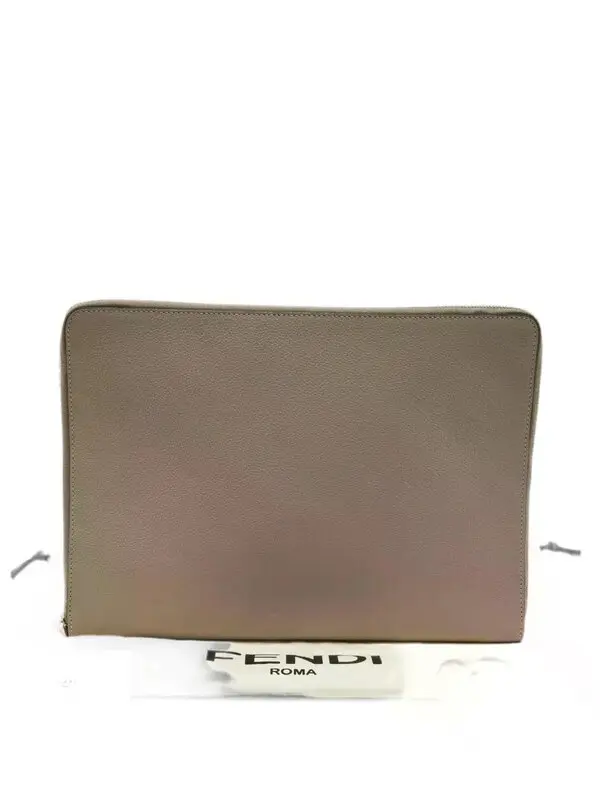 Fendi Grained Leather Pouch - Neutrals