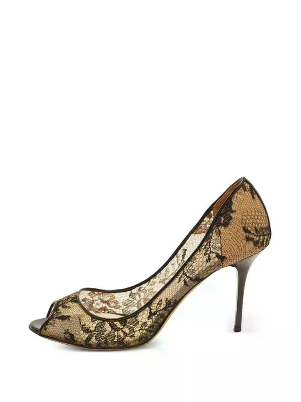 JIMMY CHOO Luna Lace-appliqué Peep-toe Pumps - Black