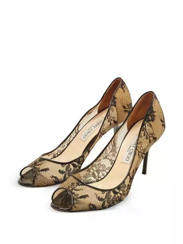 JIMMY CHOO Luna Lace-appliqué Peep-toe Pumps - Black