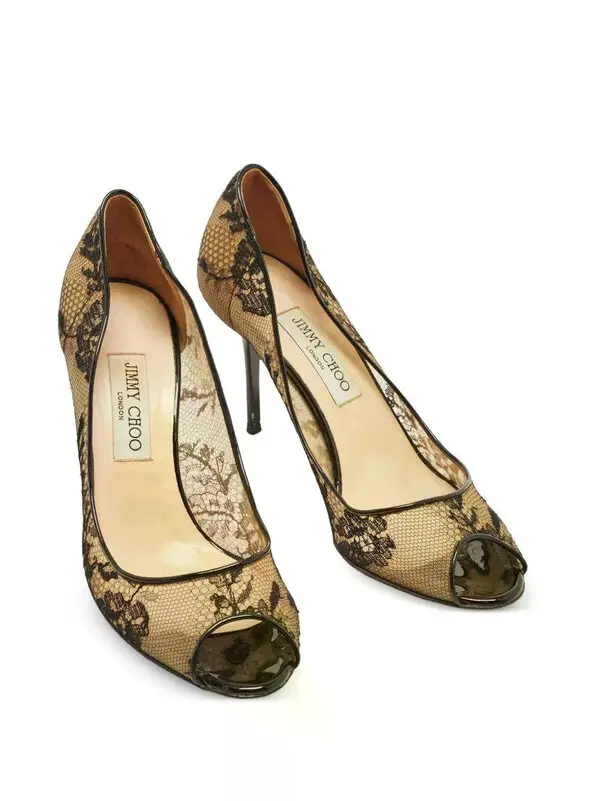 JIMMY CHOO Luna Lace-appliqué Peep-toe Pumps - Black