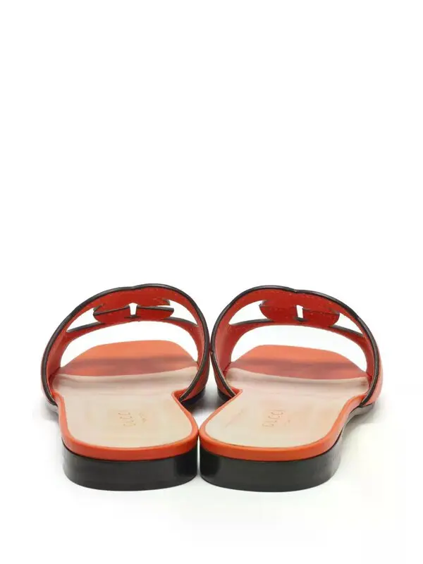Gucci Leather Interlocking Gg Cut-out Flat Sandals - Orange