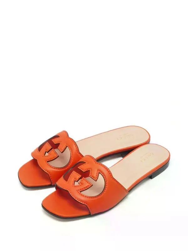 Gucci Leather Interlocking Gg Cut-out Flat Sandals - Orange
