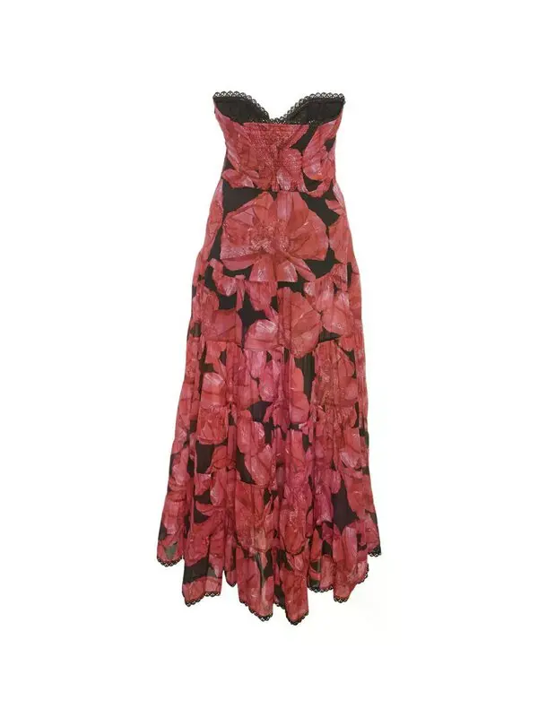 Charo Ruiz Ibiza Ambar Floral Print Strapless Maxi Dress - Red