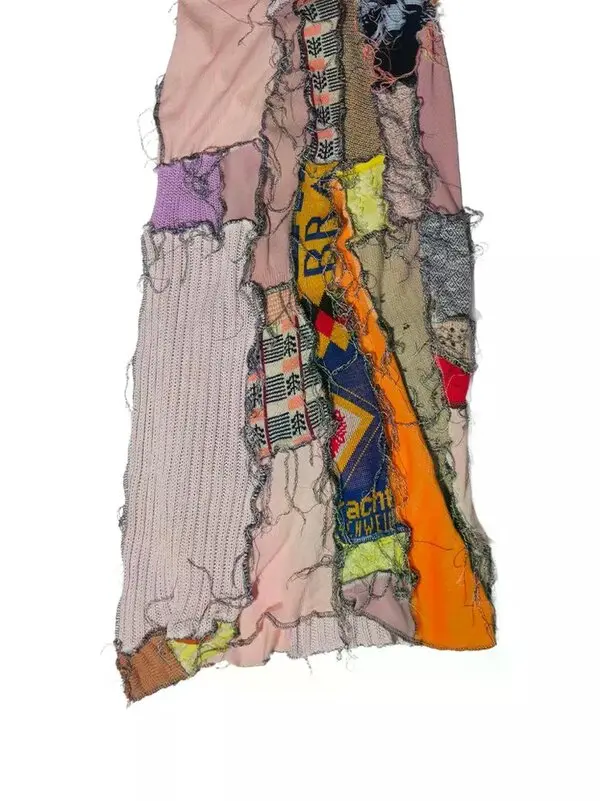 BORBALA Patchwork Frayed-edge Asymmetric Dress